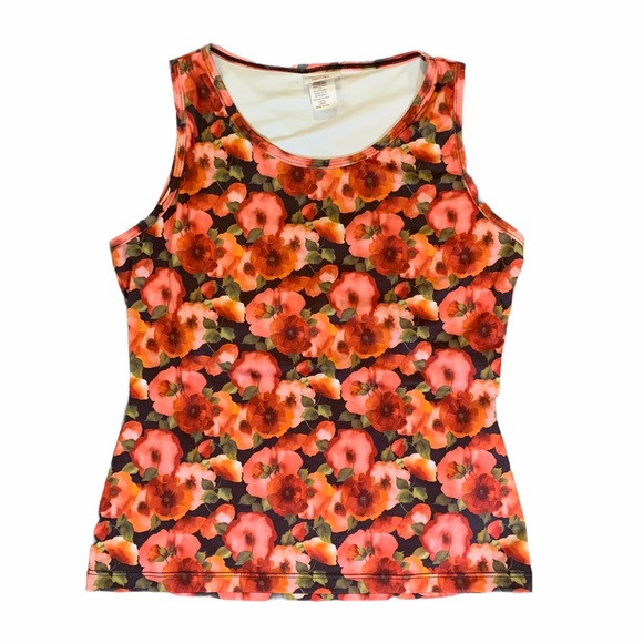 Vintage | Tops | Vintage Floral Top9s Sleeveless Red Orange Flowers ...
